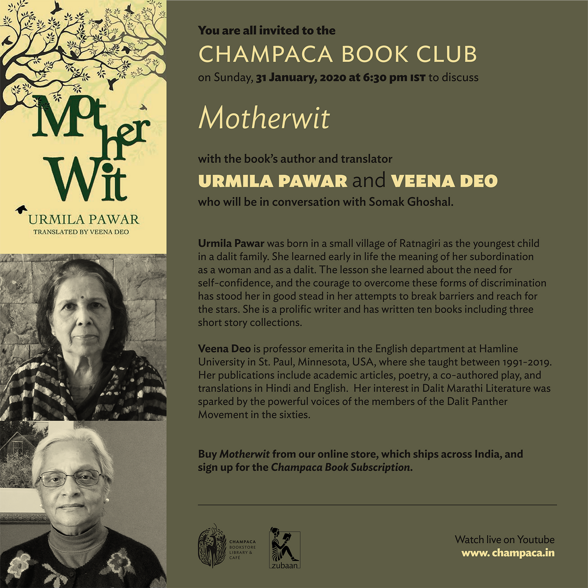 Champaca Book Club – Motherwit with author Urmila Pawar and translator ...